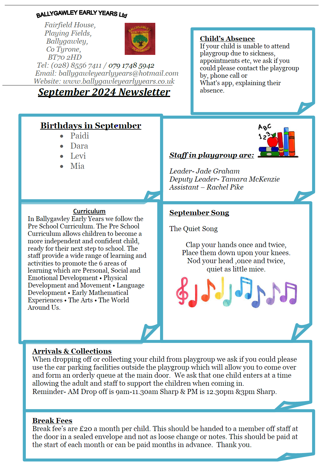 September 2024 Newsletter - Ballygawley Early Years